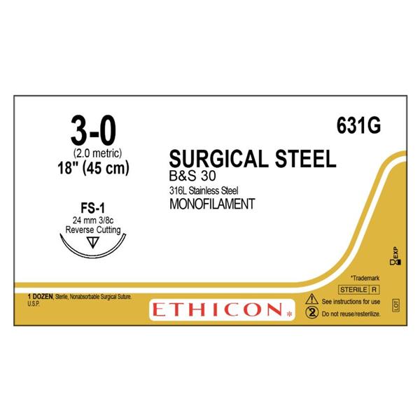Ethicon Inc,a J & J Company Suture 3-0 Stainless Steel Fs-1 Steel Silv ...