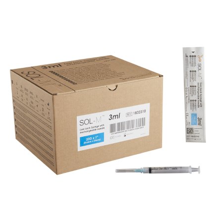 SOL-M - Syringe with Hypodermic Needle 3 mL 23 Gauge 1 Inch Regular Wa ...