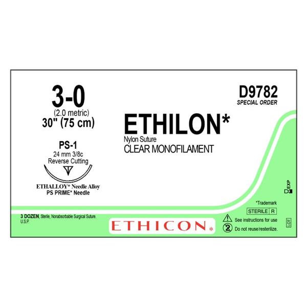 Ethicon Inc,a J & J Company Suture 3-0 Nylon Ps-1 Ethilon Undyed 30" 3 ...
