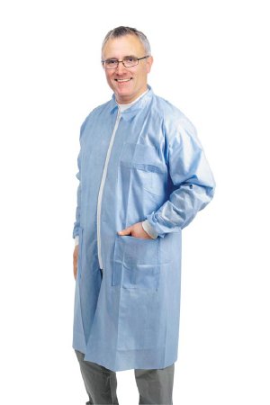 Medline - Lab Coat Blue Large Knee Length Disposable - NONSW400L ...