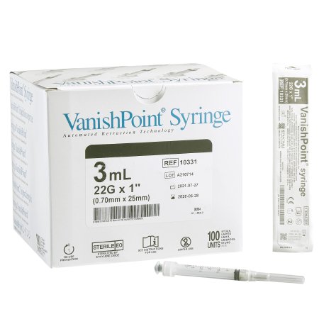VanishPoint - Syringe with Hypodermic Needle 3 mL 22 Gauge 1 Inch Regu ...