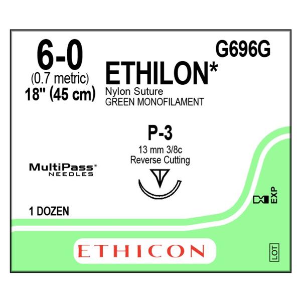 Ethicon Inc,a J & J Company Suture 6-0 Nylon P-3 Ethilon Green 18" Mon ...