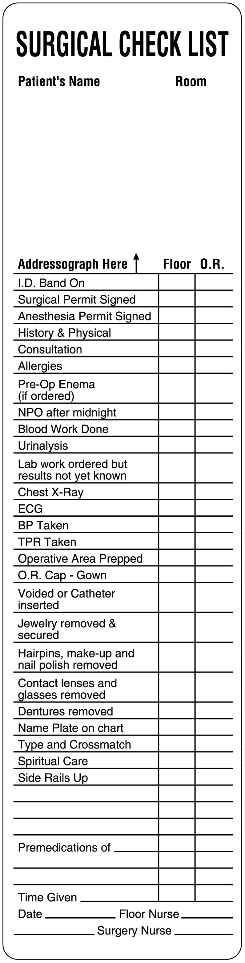 Medical Labels - Surgical Checklist Label, 8" x 2" — Serfinity Medical
